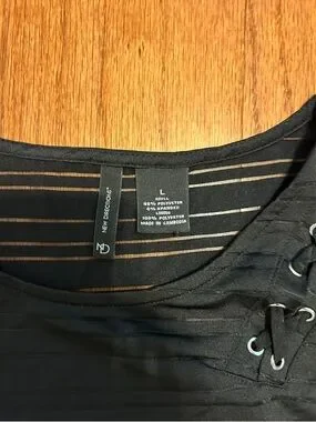 new directions | Tops | New Directions Black Sheer Stripe Laceup Top ...